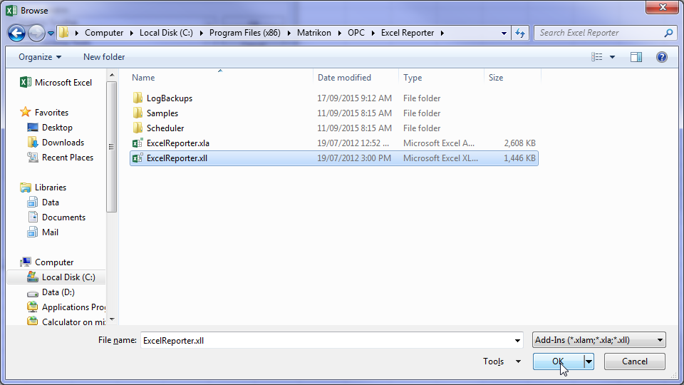 How to manually add Excel Reporter Add-In?