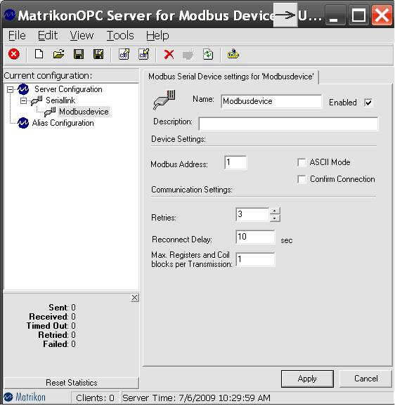 How do I limit how many registers are polled each time in the MatrikonOPC Server for MODBUS?