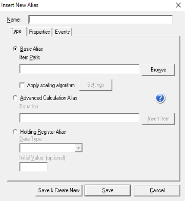 How do I insert new alias in Matrikon OPC Simulation server